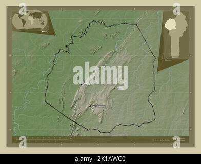 Atakora, department of Benin. Colored elevation map with lakes and ...