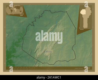 Atakora, department of Benin. Colored elevation map with lakes and ...