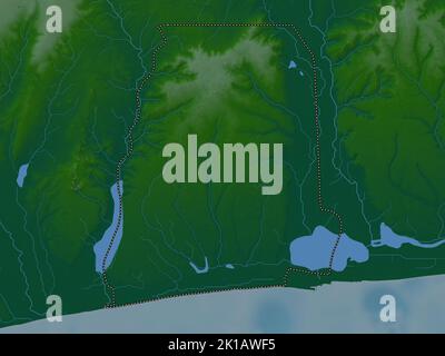 Atlantique, department of Benin. Colored elevation map with lakes and ...