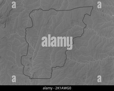 Borgou, department of Benin. Grayscale elevation map with lakes and ...