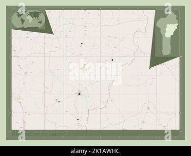 Borgou, department of Benin. Open Street Map. Corner auxiliary location ...