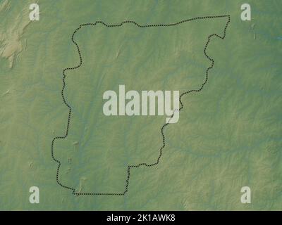 Borgou, department of Benin. Colored elevation map with lakes and ...