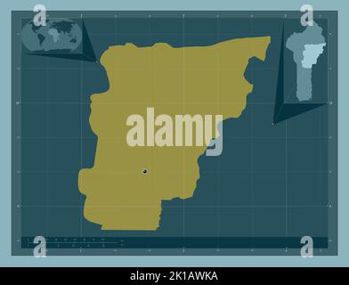 Borgou, department of Benin. Solid color shape. Locations and names of ...