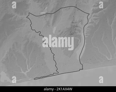 Mono, department of Benin. Grayscale elevation map with lakes and ...