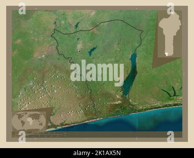 Mono, department of Benin. High resolution satellite map. Locations and ...