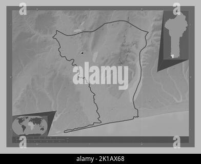 Mono, department of Benin. Grayscale elevation map with lakes and ...