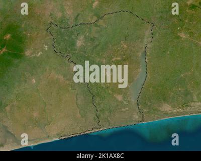 Mono, department of Benin. Low resolution satellite map. Locations and ...