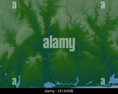 Plateau, department of Benin. Colored elevation map with lakes and ...