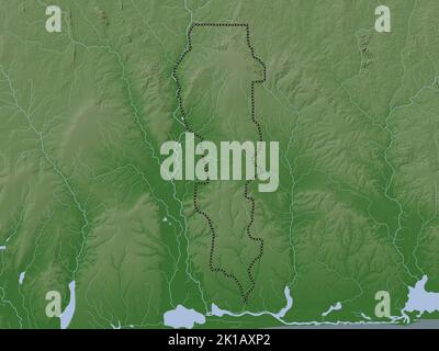 Plateau, department of Benin. Colored elevation map with lakes and ...