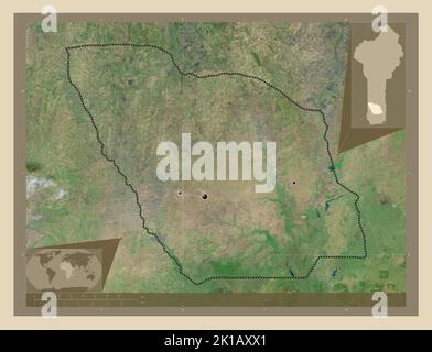 Zou, department of Benin. High resolution satellite map. Locations and ...