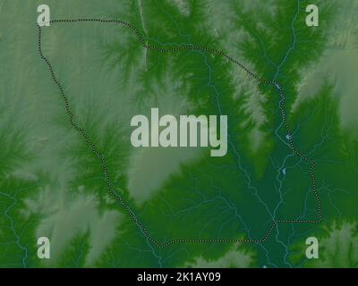 Zou, department of Benin. Colored elevation map with lakes and rivers ...