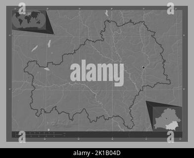 Homyel', region of Belarus. Bilevel elevation map with lakes and rivers ...