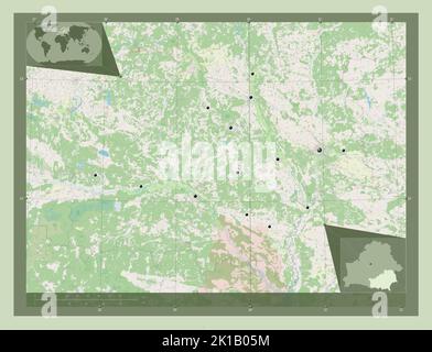 Homyel', region of Belarus. Open Street Map. Locations and names of ...