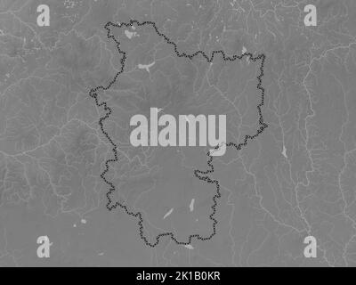 Minsk, region of Belarus. Grayscale elevation map with lakes and rivers ...