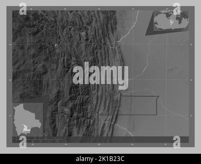 Chuquisaca, department of Bolivia. Grayscale elevation map with lakes and rivers Stock Photo - Alamy