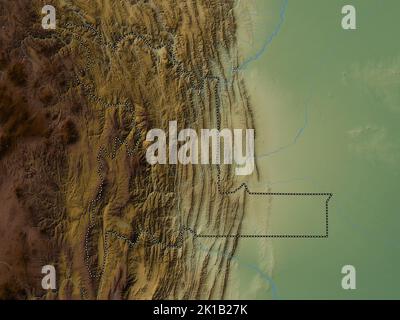 Chuquisaca, department of Bolivia. Colored elevation map with lakes and rivers. Locations and ...
