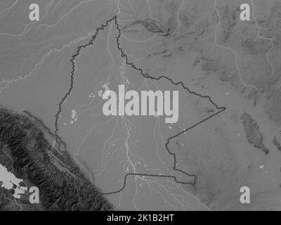 El Beni, department of Bolivia. Grayscale elevation map with lakes and rivers. Corner auxiliary ...