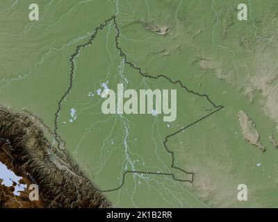 El Beni, department of Bolivia. Colored elevation map with lakes and ...