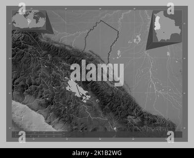 La Paz, department of Bolivia. Grayscale elevation map with lakes and rivers Stock Photo - Alamy