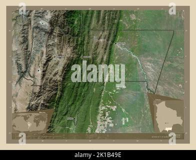 Tarija, department of Bolivia. High resolution satellite map. Locations ...