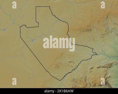 Central, district of Botswana. Colored elevation map with lakes and ...