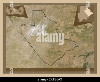 Central, district of Botswana. Low resolution satellite map. Locations ...