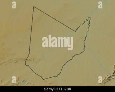 Kgatleng, district of Botswana. Colored elevation map with lakes and ...