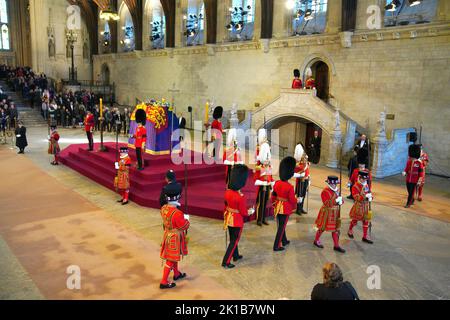 Changing of the Guard at the coffin of Queen Elizabeth II, lying in ...