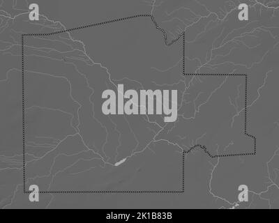 North-West, district of Botswana. Grayscale elevation map with lakes ...