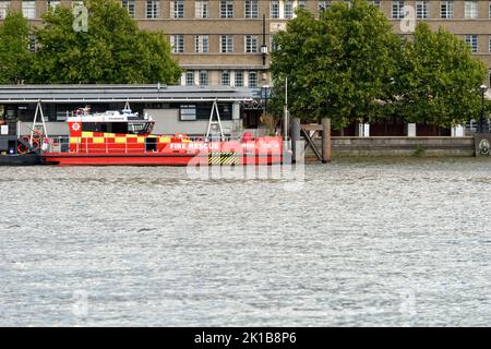 Fireboats moored at the Lambeth River Fire Station, Albert Embankment ...