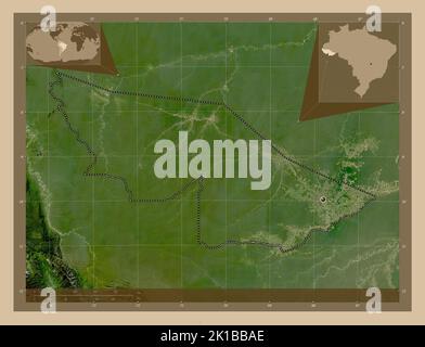 Acre, state of Brazil. Low resolution satellite map. Locations and ...