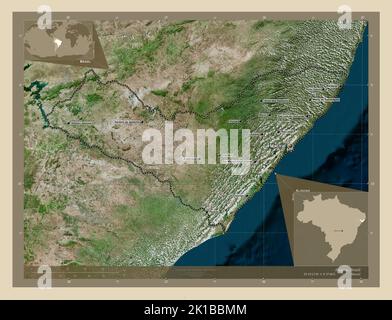 Alagoas, state of Brazil. High resolution satellite map. Locations of ...