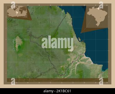 Amapa, state of Brazil. Low resolution satellite map. Locations and ...
