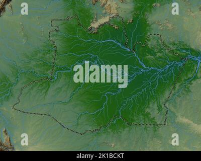 Amazonas, state of Brazil. Colored elevation map with lakes and rivers ...