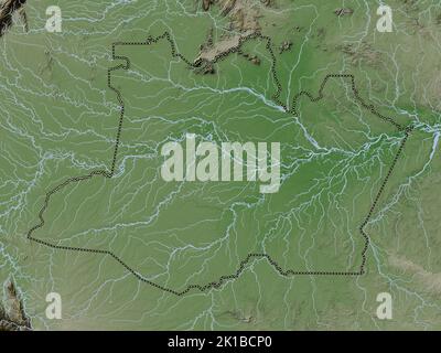 Amazonas, state of Brazil. Colored elevation map with lakes and rivers ...