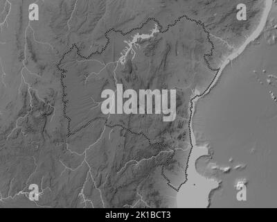 Bahia, state of Brazil. Grayscale elevation map with lakes and rivers ...