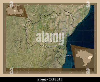 Bahia, state of Brazil. Low resolution satellite map. Locations of ...