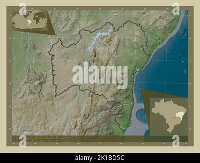 Bahia, state of Brazil. Colored elevation map with lakes and rivers ...