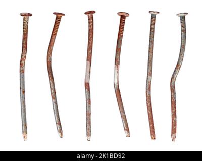 Old and warped nails corroded, used and oxidized, isolated on white ...