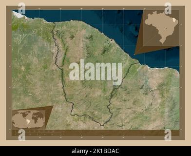 Ceara, state of Brazil. Low resolution satellite map. Locations and ...