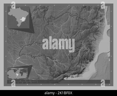 Minas Gerais, state of Brazil. Grayscale elevation map with lakes and ...