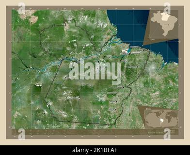 Para, state of Brazil. High resolution satellite map. Locations of ...