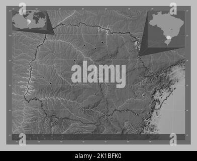 Parana, state of Brazil. Grayscale elevation map with lakes and rivers ...