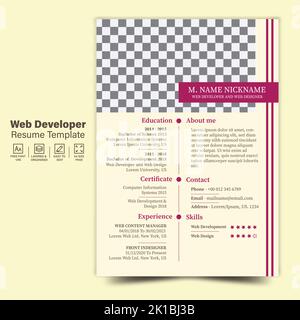 Web Developer Resume Template, CV design template for web designer ...