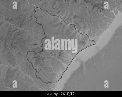 Sergipe, state of Brazil. Grayscale elevation map with lakes and rivers ...