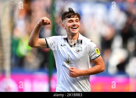 Swansea City's Luke Cundle celebrates scoring their side's second goal ...
