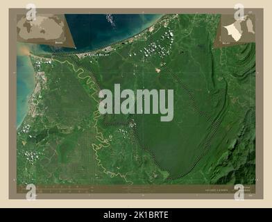 Belait, district of Brunei. High resolution satellite map. Locations of ...