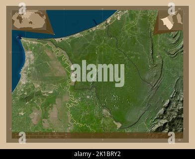 Belait, district of Brunei. Low resolution satellite map. Locations of ...