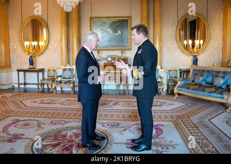 King Charles III greets Admiral Sir Tony Radakin, Chief of the Defence ...