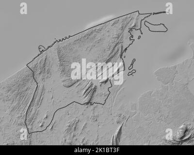 Brunei and Muara, district of Brunei. Grayscale elevation map with ...